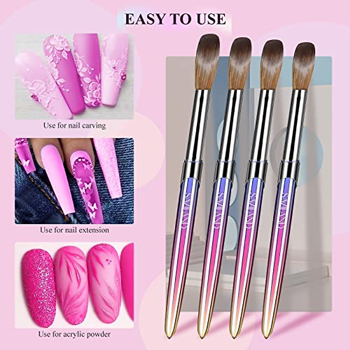 Saviland 11PCS Kolinsky Acrylic Nail Brush set - Size 4/6/8/10/12/14/16 Acrylic Powder Brushes for Acrylic Nails Extension & 3D Nail Carving