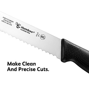 Humbee Cusine Pro, 8 inch Bread Knife, Serrated Knife Wave Razor-Sharp Blade Comfortable Grip Dishwasher Safe, NSF Certified, Black