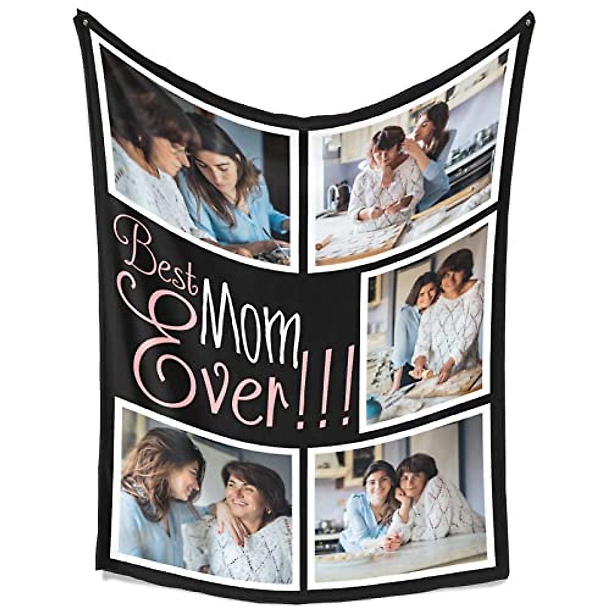 Printwoo Best Mom Ever Blanket Personalized with Own Photos, Custom Gifts for Mom, 1st from Husband, Mom Birthday Gifts from Daughter Son, Anniversary Valentines Day Gifts for Wife Customized