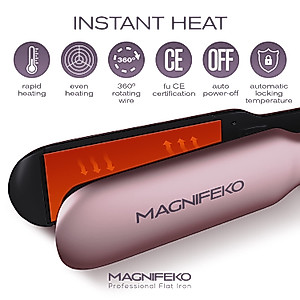 Professional Flat Iron - Hair Straightener Wide Plate Titanium Flat Iron - Infrared Hair Straightening (Rose Gold)