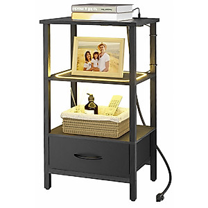 LED Nightstand with Charging Station, 2024 Updated Night Stand with Touch Switch Unlimited Dimming Double-Layer Control, Small Night Light Side Tables, Bedroom End Table, Bed Side Table(Black)