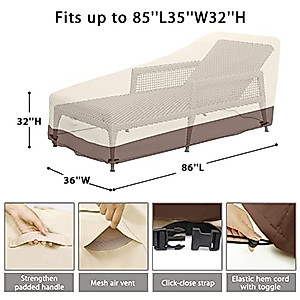 Patio Furniture Covers, Double Wide Chaise Lounge Chair Cover (86 x 36 x 32 Inch) 600D Heavy Duty Outdoor Patio Furniture Cover Chair-Waterproof & Weather Resistant, Anti UV - Beige & Brown