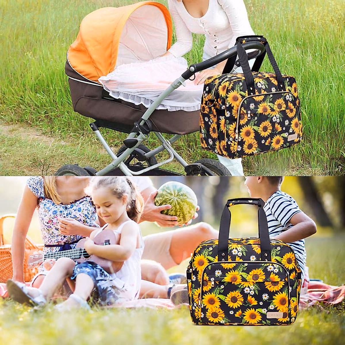 COALA HOLA 4 in 1 Baby Diaper Bag, Ergonomic Multi-function Waterproof Travel Backpack for Mom - Sunflower