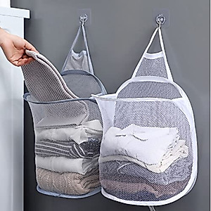 Hanging Laundry,Mesh Collapsible Small Wall Laundry Baskets,Pop Up Laundry Hamper with Hook,Used for Bedroom,Bathroom,Guys and Girls Dorms(Grey)