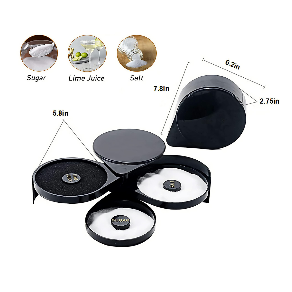 3 Tier Bar Glass Rimmer Bartender Tool with Sponge,Margarita Salt Rimmer,Margarita Salt Rimmer Set,Salt Box Spice Container,Bar Tools,Bartender Accessories