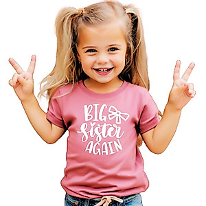 Olive Loves Apple Bow Big Sister Again Sibling Announcement Shirts for Baby and Toddler Girls Sibling Outfits Mauve Shirt