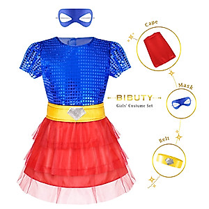 BIBUTY Kids Princess Dress Up Clothes for Little Girls, Pretend Play & Dress Up Princess Costume Set with ith 4 Set of Supergirl Costume with Capes and Masks, Toys Gifts for 3-6 Toddler Little Girls