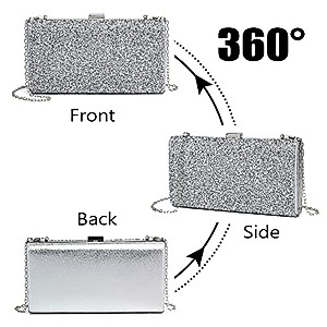 Silver Clutch Purses for Women Evening Bride Crystal Bags and Clutches Prom Bag Glitter Purse Womens Wedding Prom Party (Silver)