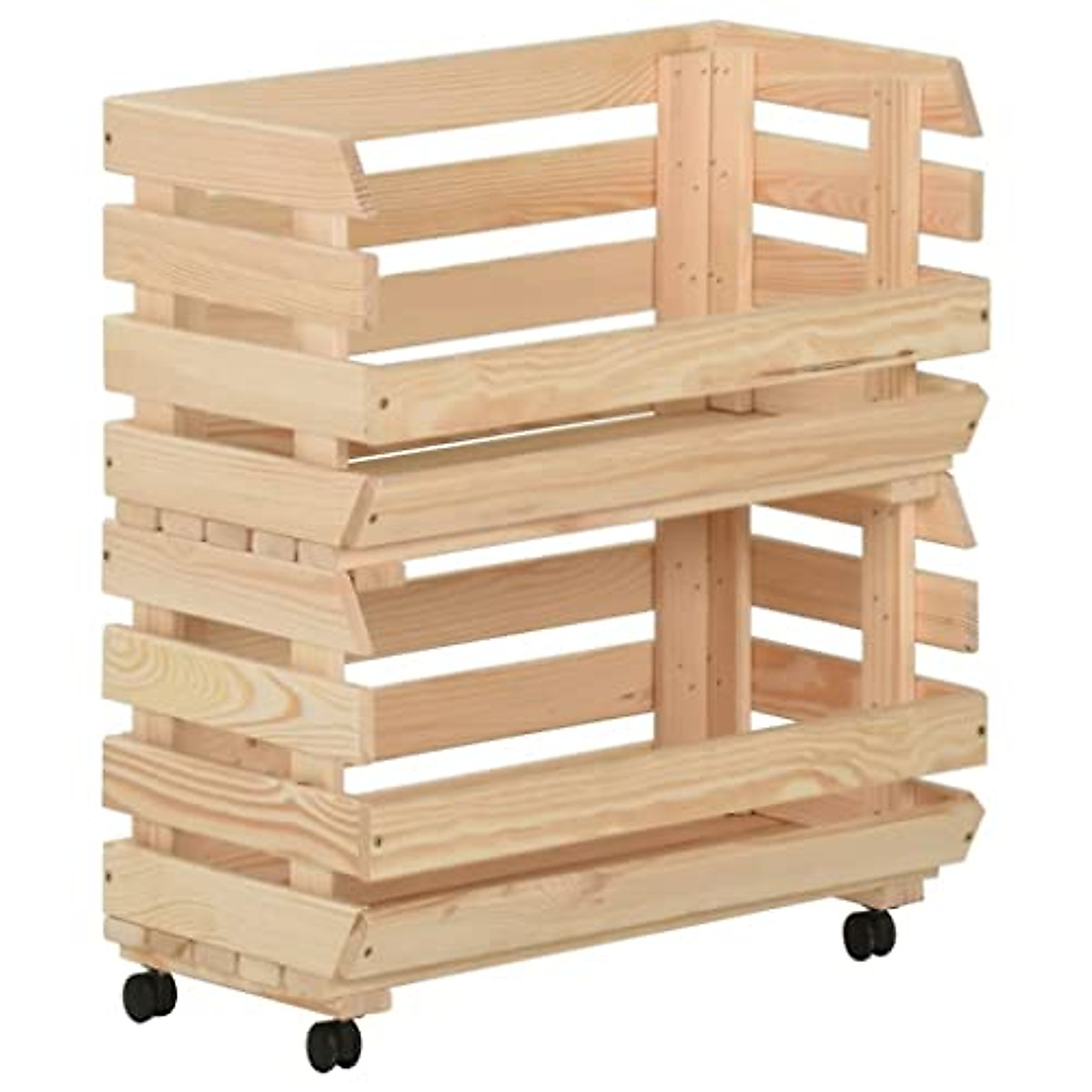 loibinfen Wooden Vegetable Trolley, 3-Tier Wood Kitchen Rolling Cart, Wood Trolley Island Cart, Utility Cart Multi-Layer Storage Shelf Rack on Wheels, 14.6"x11.8"x31.5" Solid Wood Pine -295