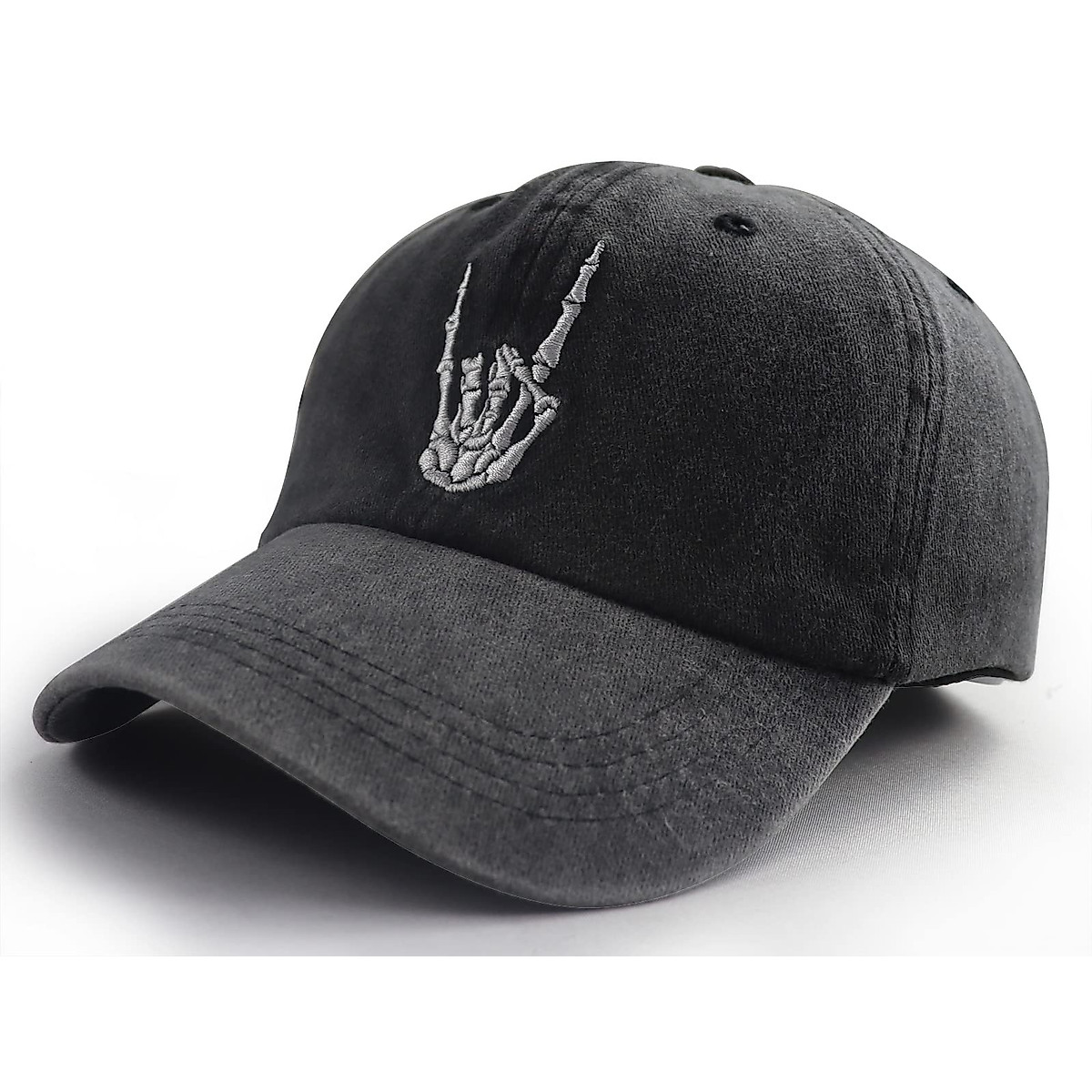 Skeleton Hands Hats for Men Women, Halloween Skull Finger Baseball Cap, Adjustable Washed Distressed Vintage Cotton Embroidered Hat, Funny Gifts for Dad Mom Grandpa Grandma Boys Girls Friends