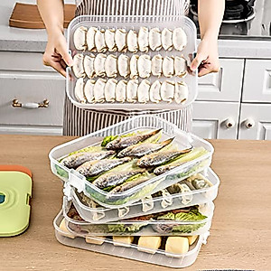 OHEPFD Refrigerator Organizer Bins,Food Storage Containers with Lids Dumpling Storage Box 3-Layer Stackable Food Storage Tray Organizer Holder for Kitchen Fridge, Dark Green 3 Layer, 30.5*23*12cm