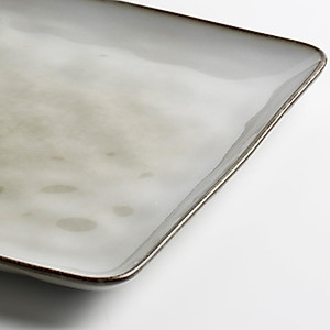 famiware Square Dinner Plates Set of 6, Large Pasta Plate, Ocean Square Stoneware Dessert Plates Dish Set for Kitchen, Reactive Glaze, Microwave Dishwasher Safe, Scratch Resistant, Grey