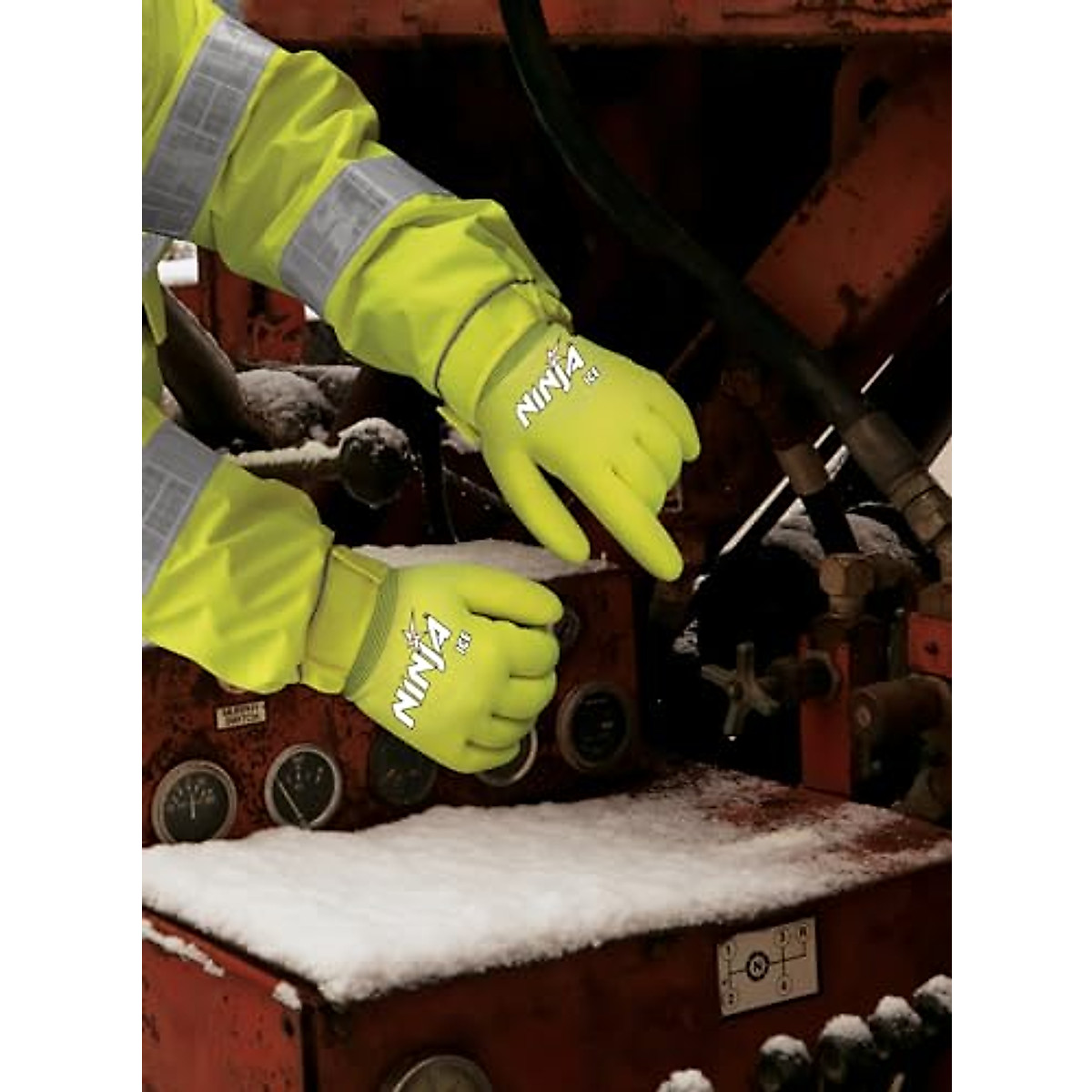 MCR Safety Ninja® Ice Hi-Visibility 15 Gauge Nylon Insulated Cold Weather Gloves, Acrylic Terry Inner, 3/4 HPT Coating, Yellow, Large , 1-Pair