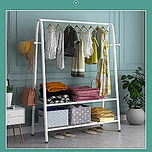 FAXIOAWA Coat Racks Clothes Rail Garment Rack with Shelves Metal Garment Display Stand Cloth Drying Rack Hanger for Hanging Clothes Boxes Shoes Boots/108X43X150Cm