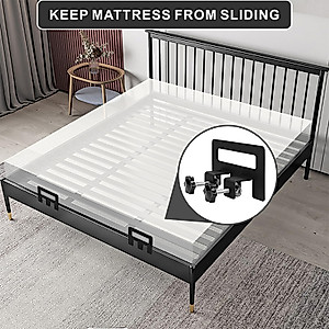 VANROUG 6 PCS Non Slip Mattress Gaskets for Bed Frame, Adjustable Mattress Slide Stopper Mattress Retainer Bar, Heavy Duty Mattress Slide Stopper Holder for Metal Bed Frame