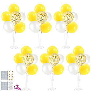 ZJDHPTY 6 Set Balloon Stand with Yellow and White Balloons Centerpiece Table Decorations Bee Daisy Sunflower Theme Pary Decorations Birthday Bridal Shower Wedding New Years Decorations 2025