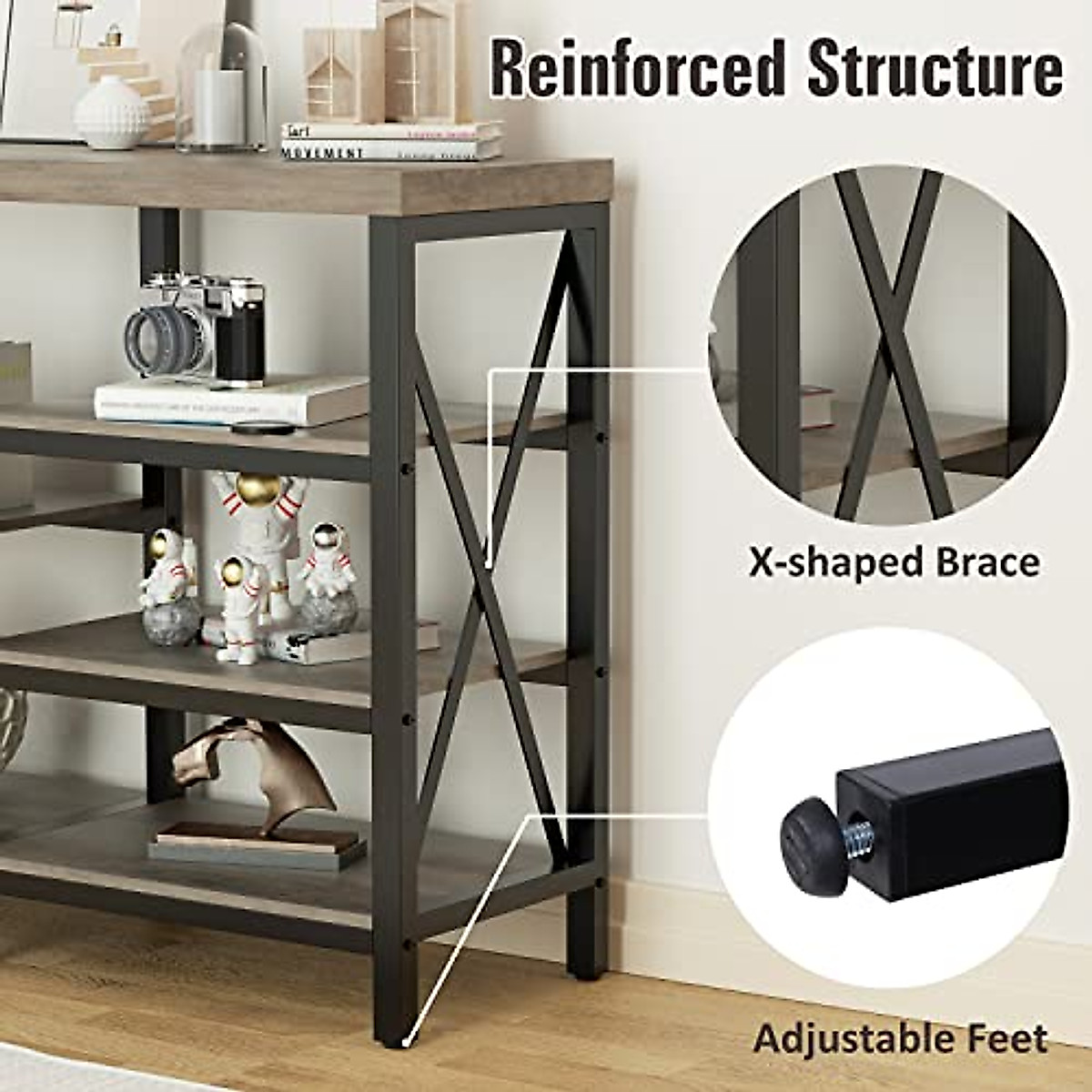 LGHM Console Tables for Entryway, Sofa Console Table Narrow with 5-Tier Storage Shelves for Living Room, Couch Hallway Table for Hall, Entry, Gray Wash