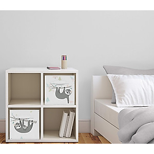 Sweet Jojo Designs Pink and Grey Jungle Sloth Leaf Foldable Fabric Storage Cube Bins Boxes Organizer Toys Kids Baby Childrens - Set of 2 - Blush, Turquoise, Gray, Green Tropical Botanical Rainforest