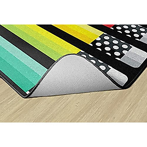 Flagship Carpets Schoolgirl Style Stylish Black & White Brights Pencil Classroom Area Rug for Indoor Classroom Learning or Kid Bedroom Educational Play Mat, 7'6" x 12', Multi