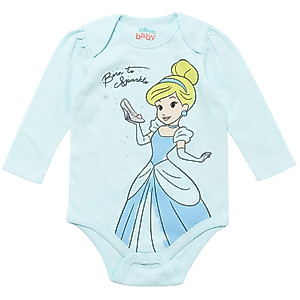 Disney Princess Ariel Belle Cinderella Newborn Baby Girls 5 Pack Bodysuits blue/green/Pink/White/Yellow 3-6 Months