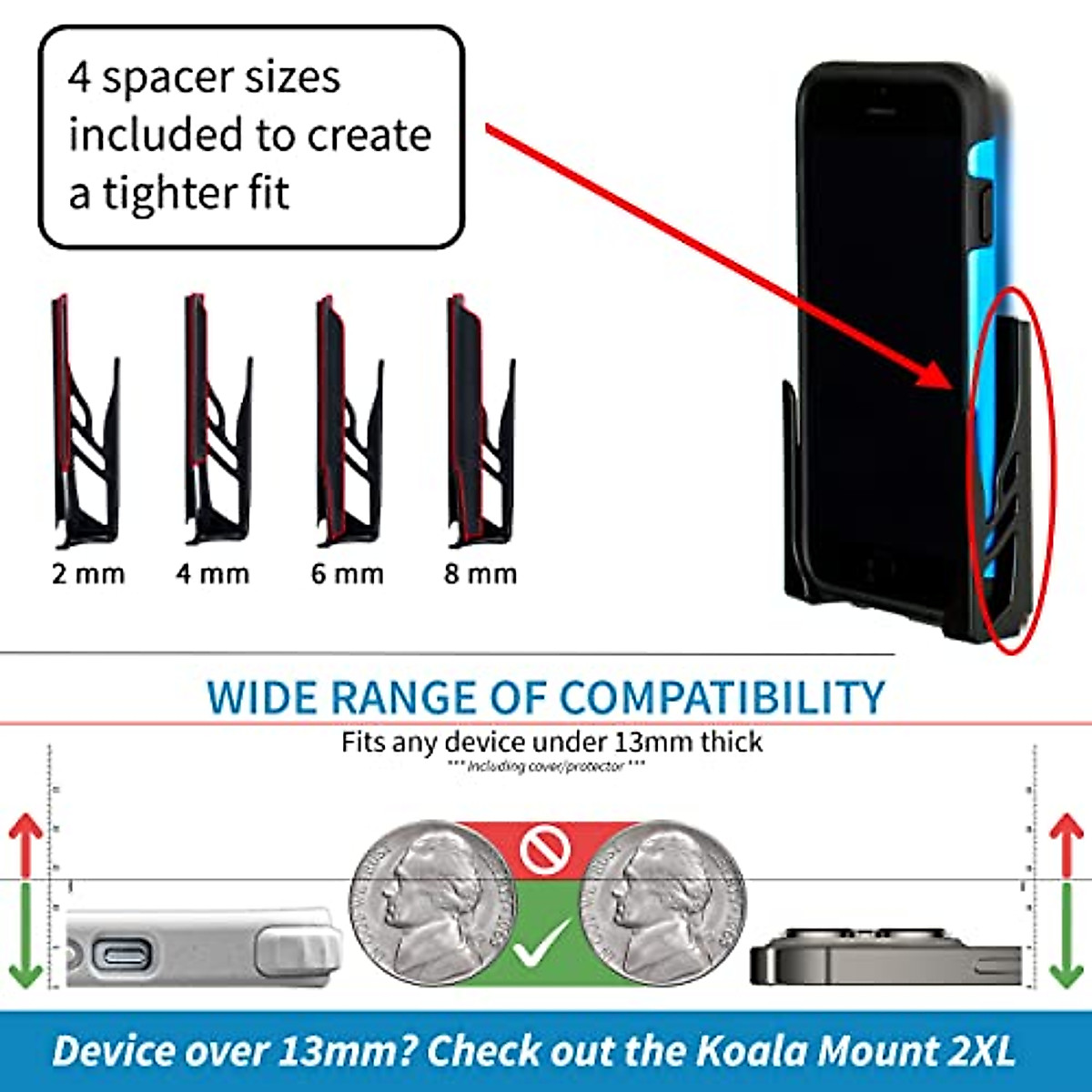 Dockem Koala Wall Mount 2.0 for iPhones, Samsungs & Most Phones: Damage-Free Universal Dock for iPhone 12, Pro, Pro Max, Mini; 11, Pro, Pro Max; SE 2, XS, Max, XR, X, 8, 8+, Galaxy S21s & More [Black]