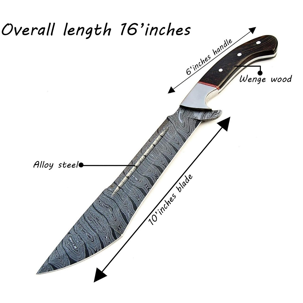 PAL 2000 KNIVES KNI-9369 Custom Handmade Damascus Steel 16 Inches Knife Wenge Wood Handle