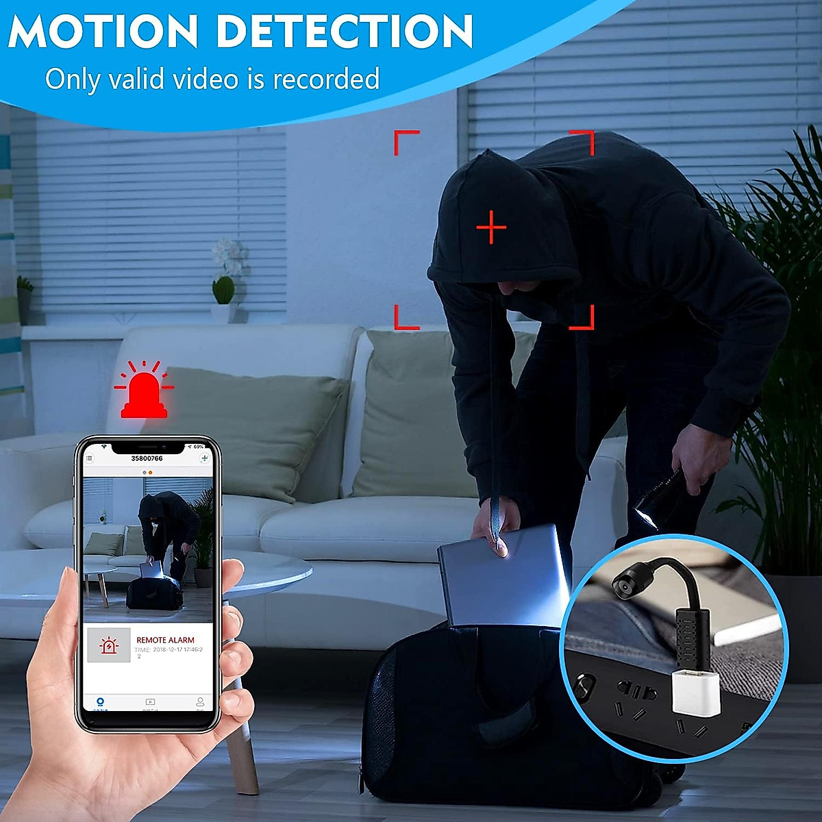 [Upgraded Night Vision] Smallest Wireless WiFi Camera,HD1080P USB Hidden Camera,Video Recording Live Feed,Hidden Spy Cam Nanny Camera/No Light Night Vision/Motion Activated Alarm(Upgraded Phone APP