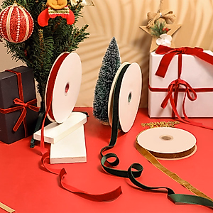 Patelai 3 Rolls 75 Yards Christmas Velvet Ribbon Vintage Velvet Ribbon Spool Green Red and Khaki Velvet Ribbon Roll for Christmas Wedding Wrapping DIY Crafts Decoration Favors (3/5 Inch)