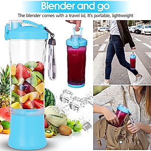 Portable Blender with 6 blades,20Oz Porsonal Mini Blender for Shakes and Smoothies,USB Rechargeable Fresh Juice Blender Handheld Blender (blue)
