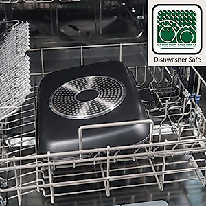 S·KITCHN Grill Pan with Folding Handle, Nonstick Grill Pan for Stove Tops, Induction Compatible KBBQ Grill Pan with Pour Spouts, Indoor Rectangle BBQ Grilling Pan - 13 × 9IN