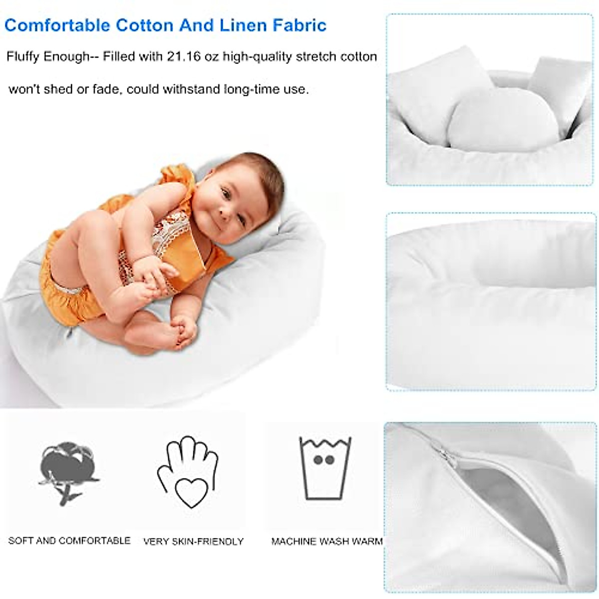 Newborn Photography Props, SPOKKI 5PCS Baby Photoshoot Set with Photo Donut, Pillow and Infant Long Ripple Wrap Props for Boy Girl Princess Twins Birthday Party (A)