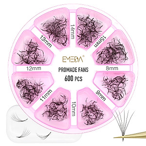 Premade Fans Eyelash Extensions 600 pcs Pointy Thin Base Promade Loose Fans Stable D Curl 8-15mm Mix Lengths Pre Made Volume Lashes with Reusable Silicone Pad by EMEDA (6D 0.07 D 8-15mm)