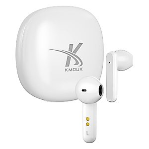 KMOUK True Wireless Earbuds, Qualcomm QCC3040 Bluetooth 5.2 Earbuds, IPX8 Waterproof Earphones, 4-Mic CVC8.0 Call Noise Reduction, 30H Playtime, in-Ear Stereo Headphones with Touch Control, White