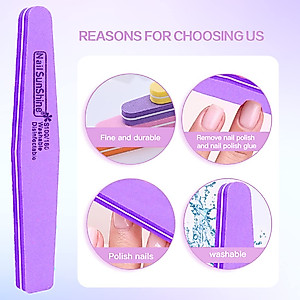 15pcs Nail File and Buffer Set Include 10pcs Double Sided 100/180 Grit Nail Buffer Block Sponge Nail File Washable (Purple) and 5pcs Emery Boards Nail Files Nails Supplies for Nails Professional