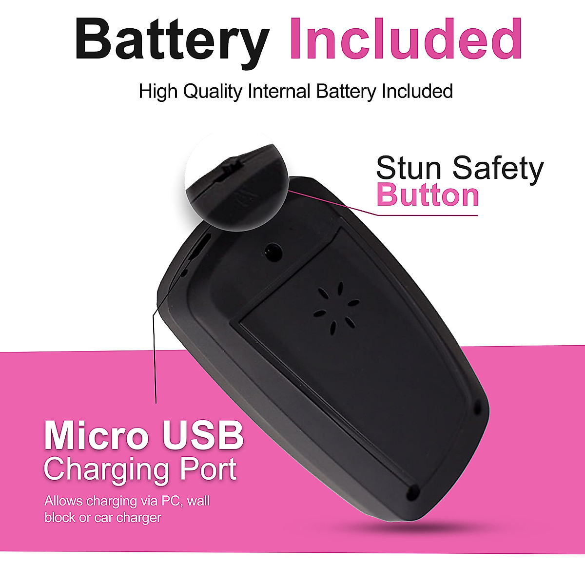 Avenger Defense Portable Car Keychain Stun Gun for Women - Rechargeable LED Flashlight with Wrist Strap (Cameo Pink, Plastic)