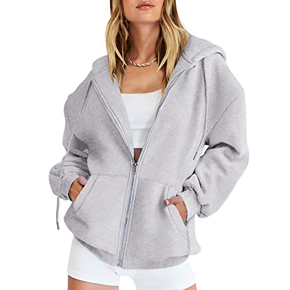 ANRABESS Women's Fashion Hoodies 2023 Fall Oversized Sweater Casual Jacket Cute Fleece Sweatshirts Y2k Long Sleeve Zip Up Y2k Clothes A989yanhui-S Light Grey