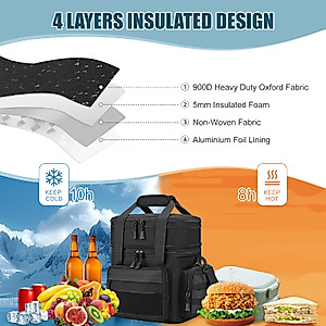 nylobist Insulated Lunch Box for Men: Reusable Tactical Lunch Bag for Work Office Picnic Outdoor - Large Portable Cooler Tote Bag Organizer for Adults - Black