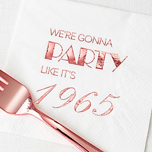 Crisky 60th Birthday Cocktail Napkins Rose Gold for Women 60th Birthday Party Decorations for Cake Dessert Berverage Table, 60th Birthday Party Supplies,50 Pcs Disposable Napkins, 3-Ply