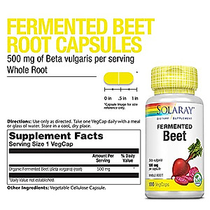 SOLARAY Fermented Beet Root Supplement | Athletic Performance, Circulation & Heart Health Support, 100 Serv, 100 VegCaps