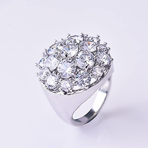 Luxury Full Diamond Round Super Flash Zircon Ring Banquet 925 Sterling Silver Ring Round Cut Cubic Zirconia Ring Simulation Diamond Fashion Wedding or Engagement Ring CZC441 (6, Rose Gold)