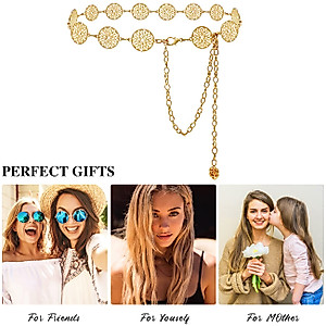 Glamorstar Chain Belts for Women Hollow Metal Waist Chain Belts Dress Belt for Her Circle Gold 150CM