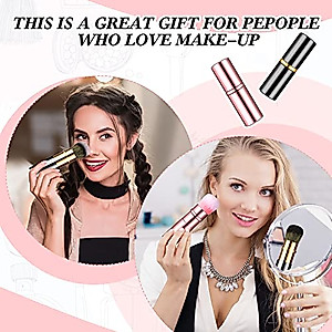 2 Pieces Retractable Kabuki Makeup Brushes Blush Powder Brush Small Travel Makeup Brushes with Cover Makeup Tool for Loose Powder Cream or Liquid Cosmetics (Black, Pink)