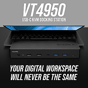 VisionTek VT4950 USB C KVM Docking Station - 1x HDMI, 2x DP, 4x USB, 1x USB-C, Audio, Ethernet, 100W PD to Each Host for Windows/MacOS