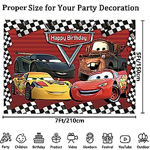 7x5ft Cartoon Car Mobilization Photography Backdrop Racing Story Red Gird Checkered Photo Background for Boy Kids Cars Theme Happy Birthday Party Decoration Banner