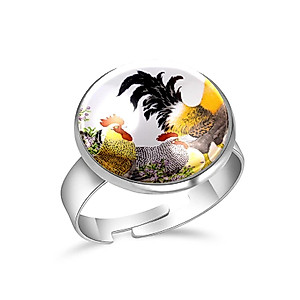 Cock Rooster Adjustable Rings for Women Girls, Stainless Steel Open Finger Rings Jewelry Gifts