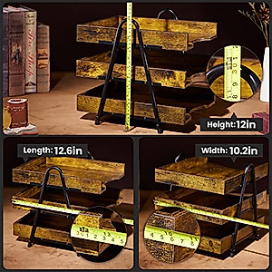 HOYRR Wood Desk Organizer, Wood Letter Tray Organizer, 3-Tier Wood Paper Tray, Rustic Desk File Tray for School Office Supplies Documents Workspace Organizer