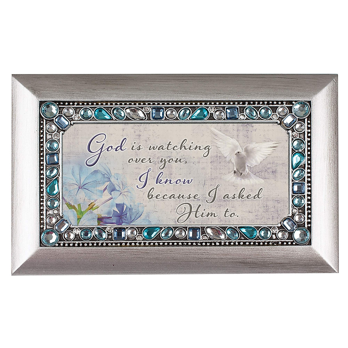 Cottage Garden Watching Over You Champagne Silver Petite Jeweled Music Box Plays Friend in Jesus