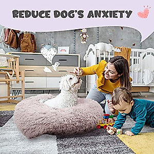 Himax Dog Beds for Small Dogs, Donut Dog Bed with Blanket Attached, Calming Dog Bed Washable Medium(20"/26"/35")