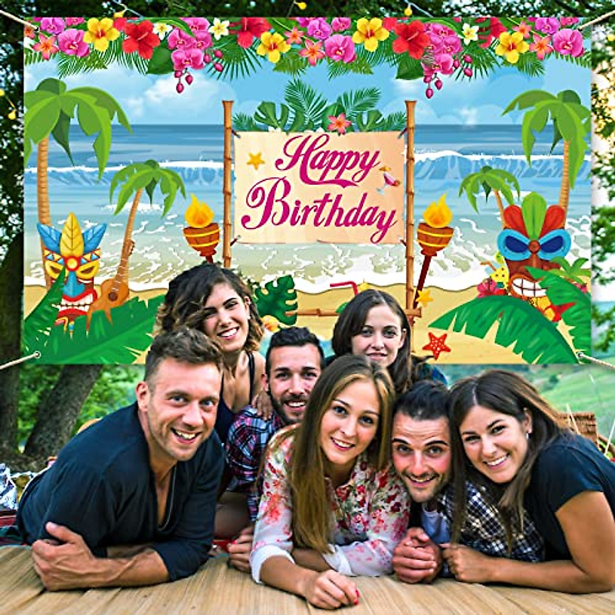 Summer Hawaiian Birthday Backdrop for Hawaiian Luau Party Decorations Hawaiian Aloha Beach Banner for Aloha Luau Birthday Party Supplies Photo Booth Props Banner