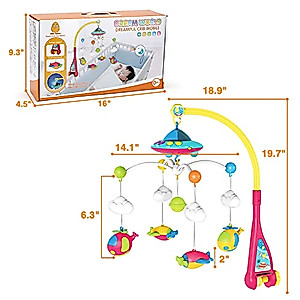 Mini Tudou Musical Baby Crib Mobile Toy with Lights and Music, Star Projector Function and Cartoon Rattles, Remote Control Musical Box with 108 Melodies, Toy for Newborn Sleep